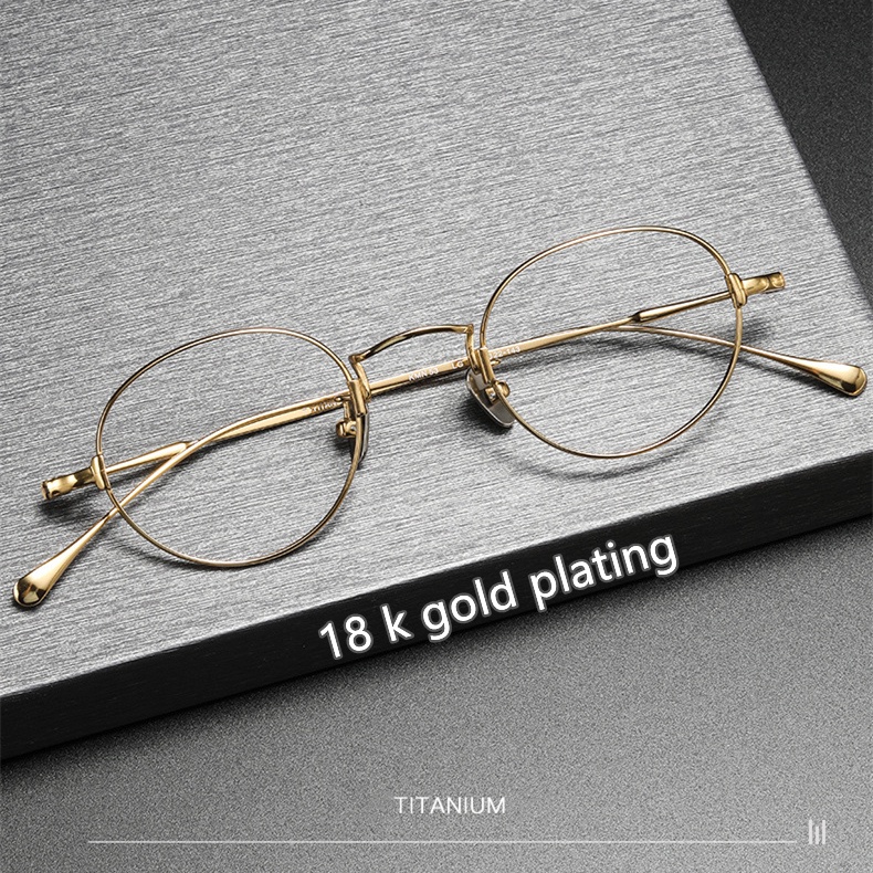 2022 New Style Japanese Vintage Classic Oval 7g Ultra-Light Pure Titanium Silk Edge Glasses With ...