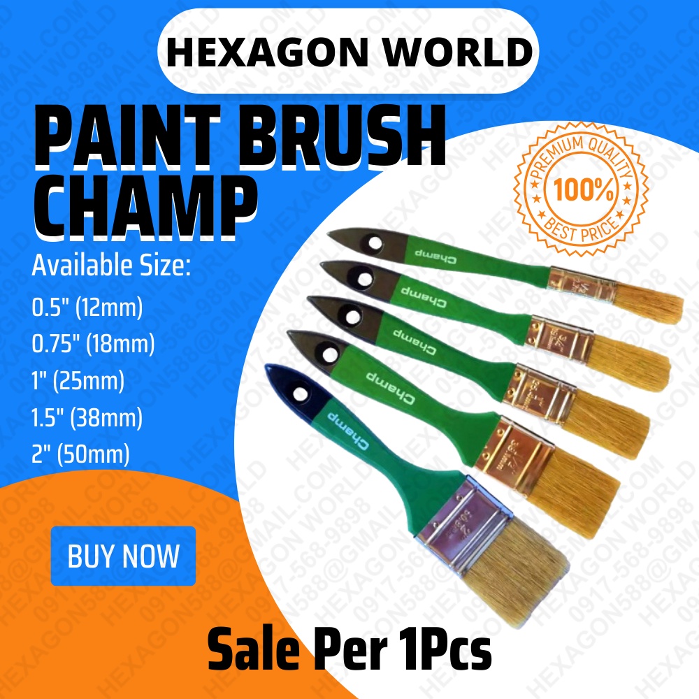 1Pcs Champ Paint Brush 0.5" (12mm), 0.75" (18mm), 1" (25mm), 1.5" (38mm ...