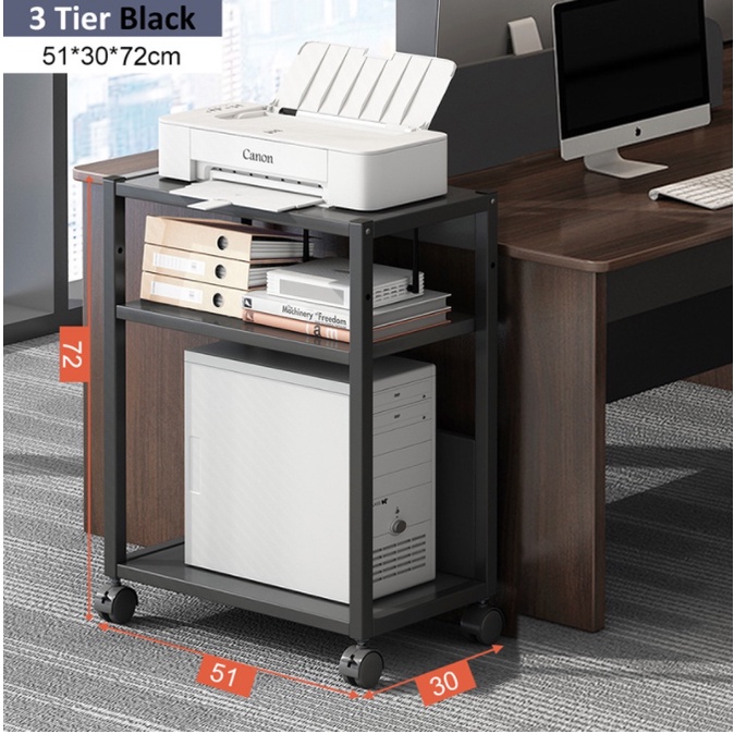 3 Tier Printer Stand Computer CPU Stand Home Office Kitchen Movable ...