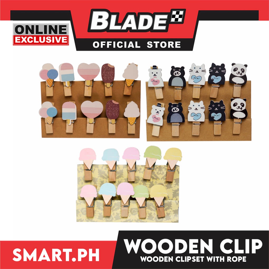 Gifts Wooden Clip Set with Rope, Set of 10pcs (Assorted Designs ...