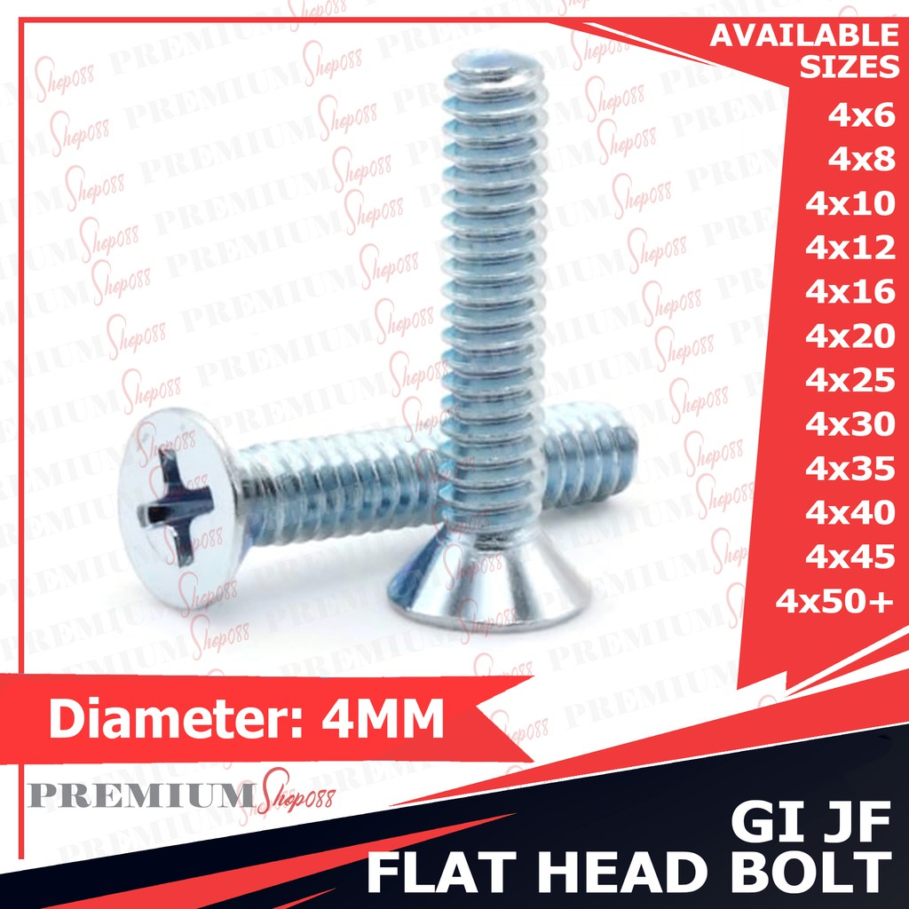 5/10pcs M4 4MM Machine Flat Head Bolt JF Phillips Screw Washer GI Galva ...