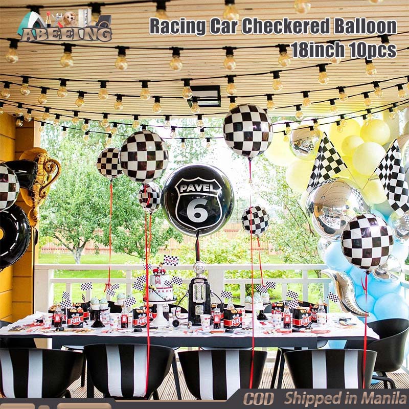 10Pcs Racing Car Checkered Balloon 18 Inches Aluminum Foil Balloon ...