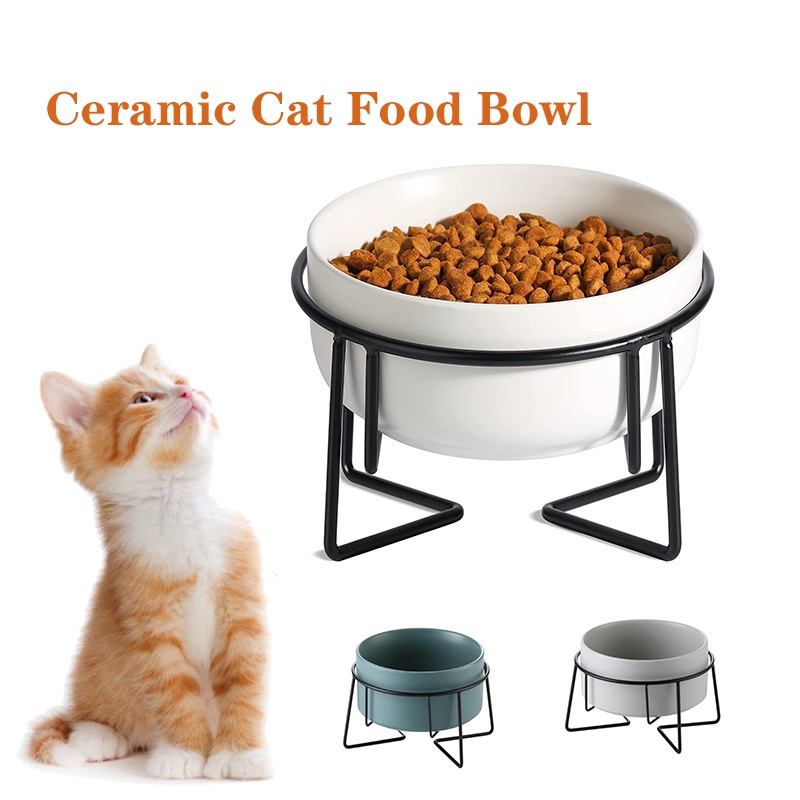Pet Cat Ceramic Food Bowl with Iron Rack Ceramic Water and Feeder Tray ...