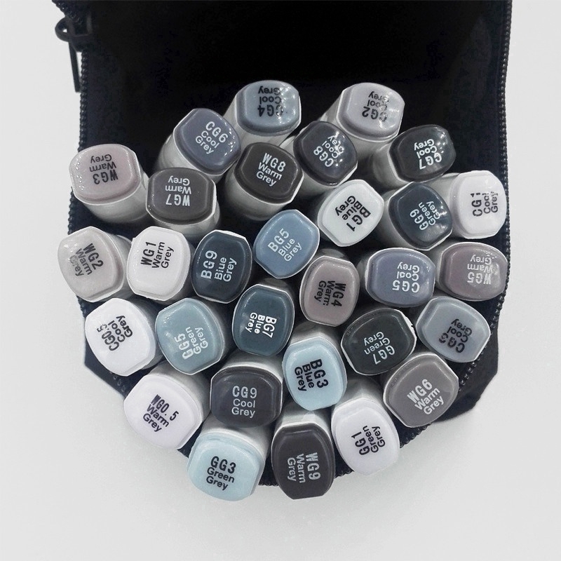 30 Colors Grayscale Art Marker Pen Double-Ended Sketch Markers Alcohol ...