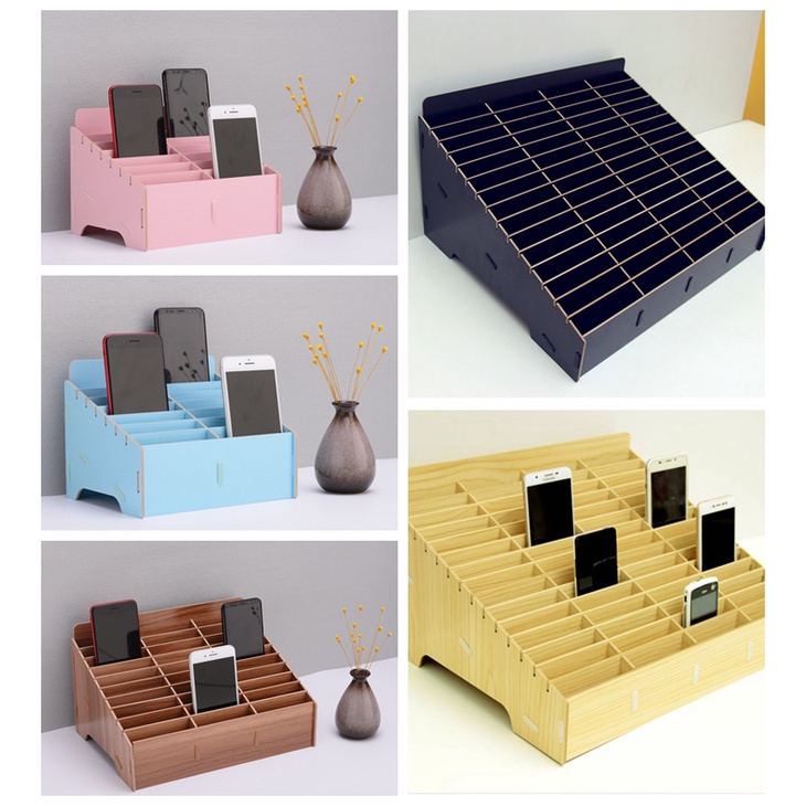 【CYT】Multi-grid Wooden Mobile Phone Storage Box Desktop Organizer for ...
