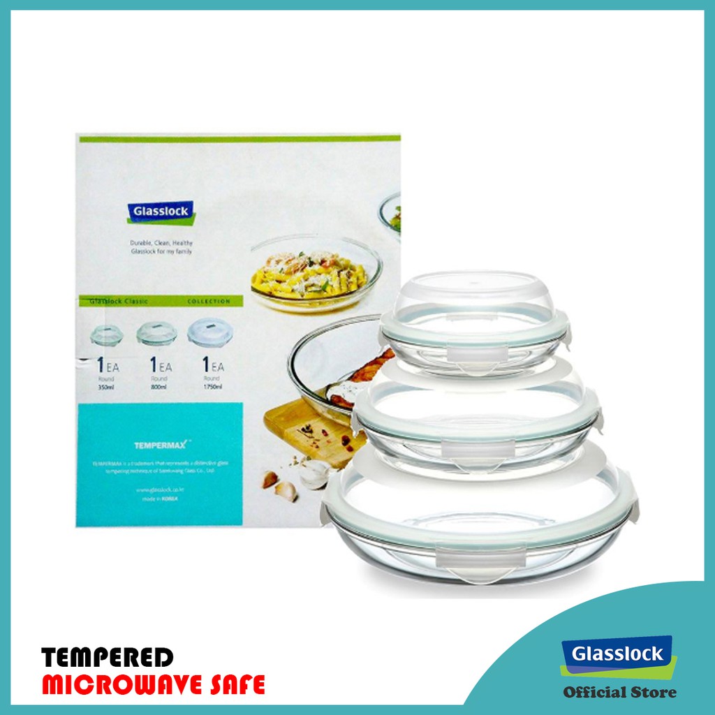 Glasslock Round Plus Type Food Keeper, 3-piece Set (GL350) | Shopee ...