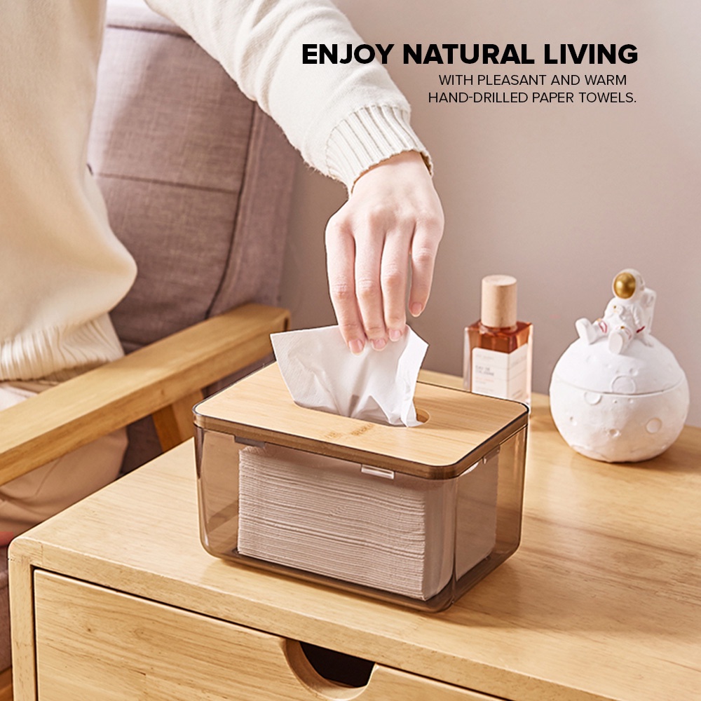Activebae Minimalist Clear Tissue Box Dispenser with Bamboo Lid ...