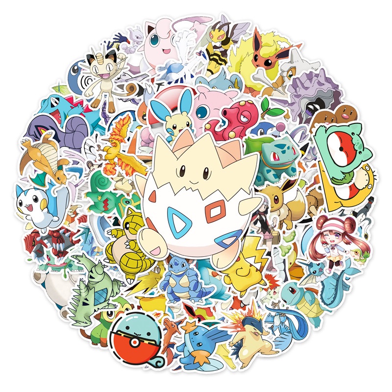 100Pcs Pokemon Sticker Anime Pikachu Wall Stickers Luggage Car Guitar ...