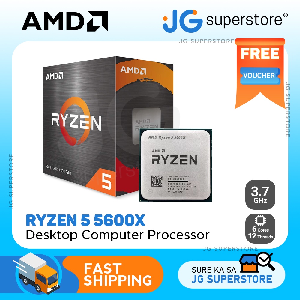 AMD Ryzen 5 5600X CPU for Desktop PC w/ 12 Threads 6 Cores 3.7GHz 65W ...