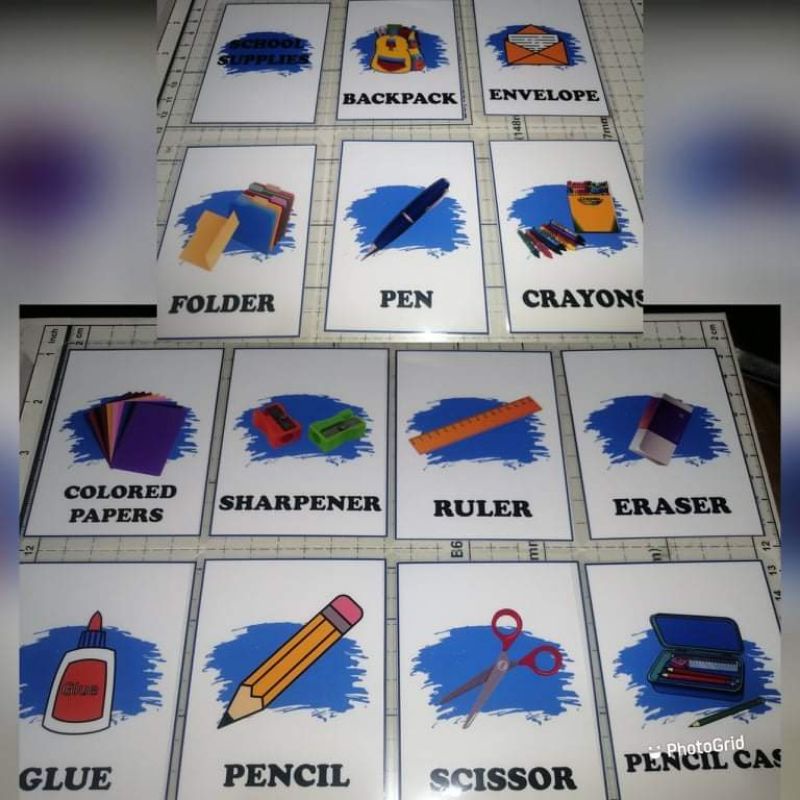 Learning flash cards-SCHOOL SUPPLIES teaching materials laminated ...