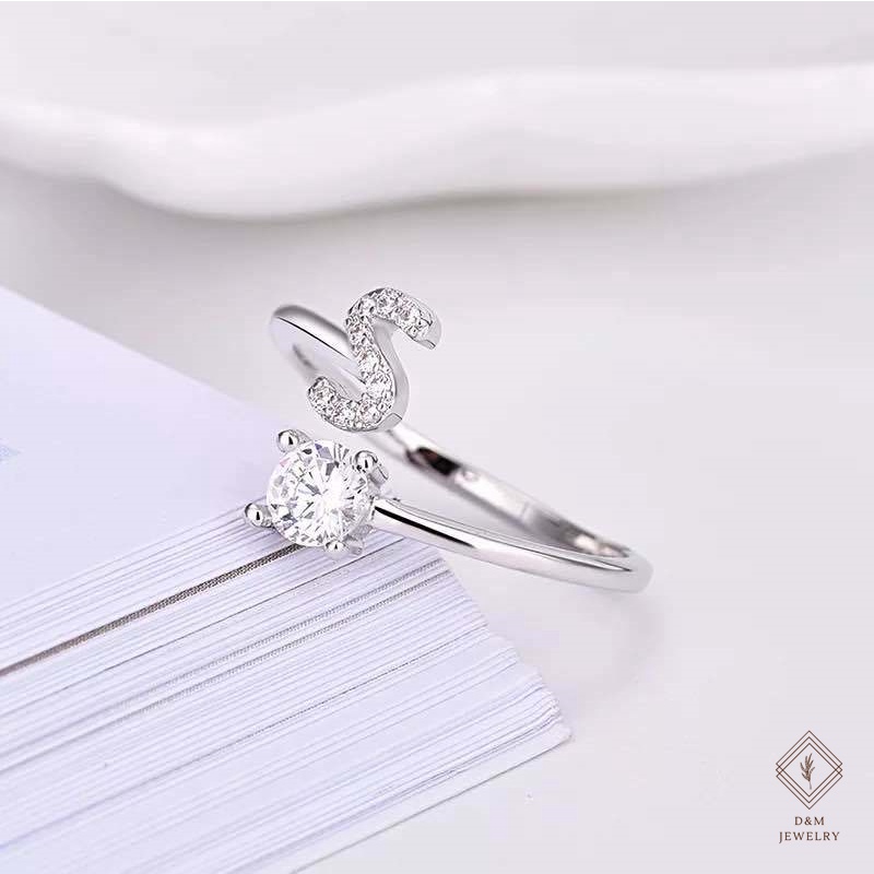 26 Letters Capital Crystal Letters Rings Cubic Zirconia adjustable ...