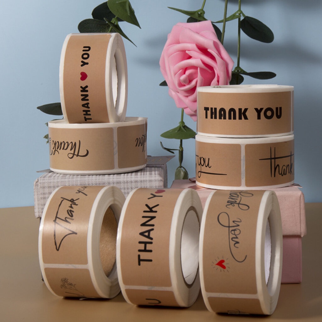 Sticker Roll Message Thank you Stickers Square Shape Brown Background ...