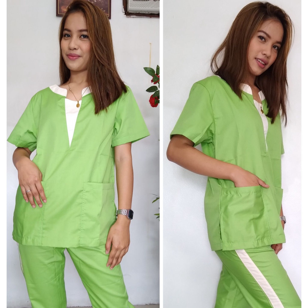 SCRUB SUIT (cotton) apple green and light yellow | Shopee Philippines