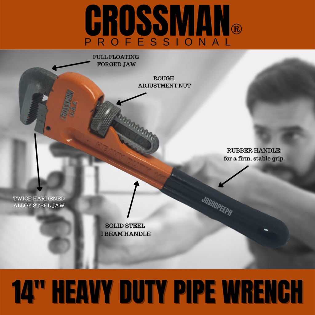Jrshopeeph Crossman Pipe Wrench 14" Yabe Tubo Adjustable Pipe Wrench ...