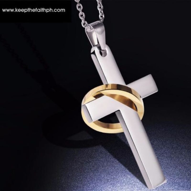 [Tytiffany]Italy Stainless keep the faith cross ring pendant necklace ...