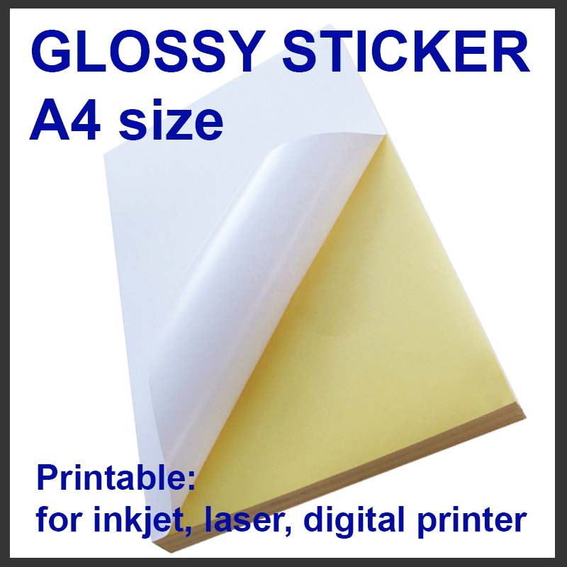 50 sheets A4 size printable sticker paper High Gloss for inkjet, laser ...