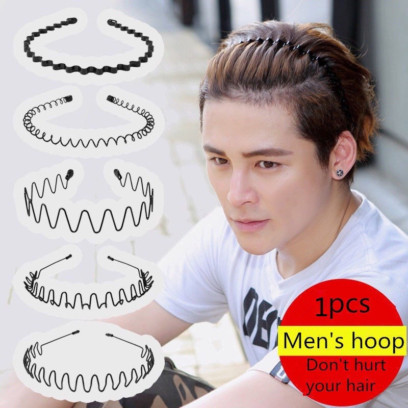 Korean unisex wavy hair headband black instant noodle-shaped men's ...