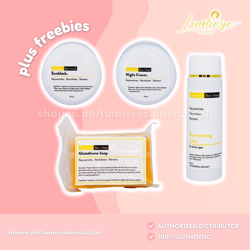LUMIERE SKIN VITALS INDIVIDUALS — GLUTA SOAP • TONER • SUNBLOCK • NIGHT ...