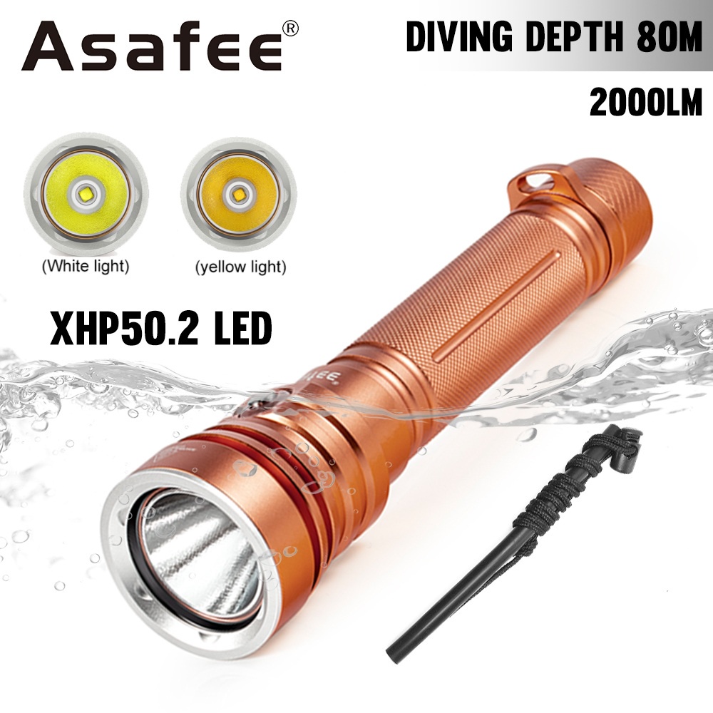 Asafee A20 Powerful 2000LM LED Diving Flashlight XHP50.2 Flashlight USB ...