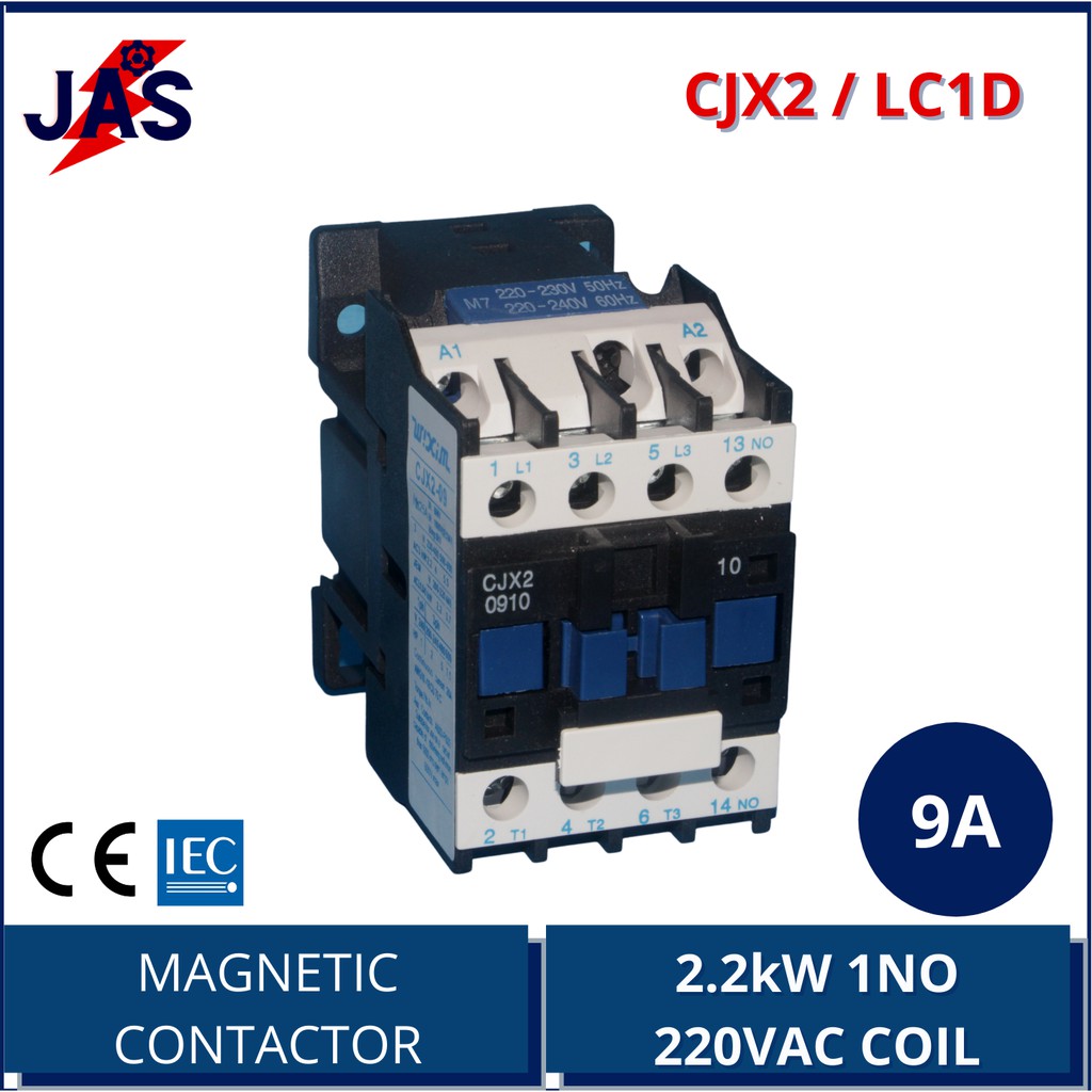 Magnetic Contactor CJX2-D0910 9A, 3-phase Motor 2.2kW/220V, 4kW/440V, LC1D Series | Shopee ...