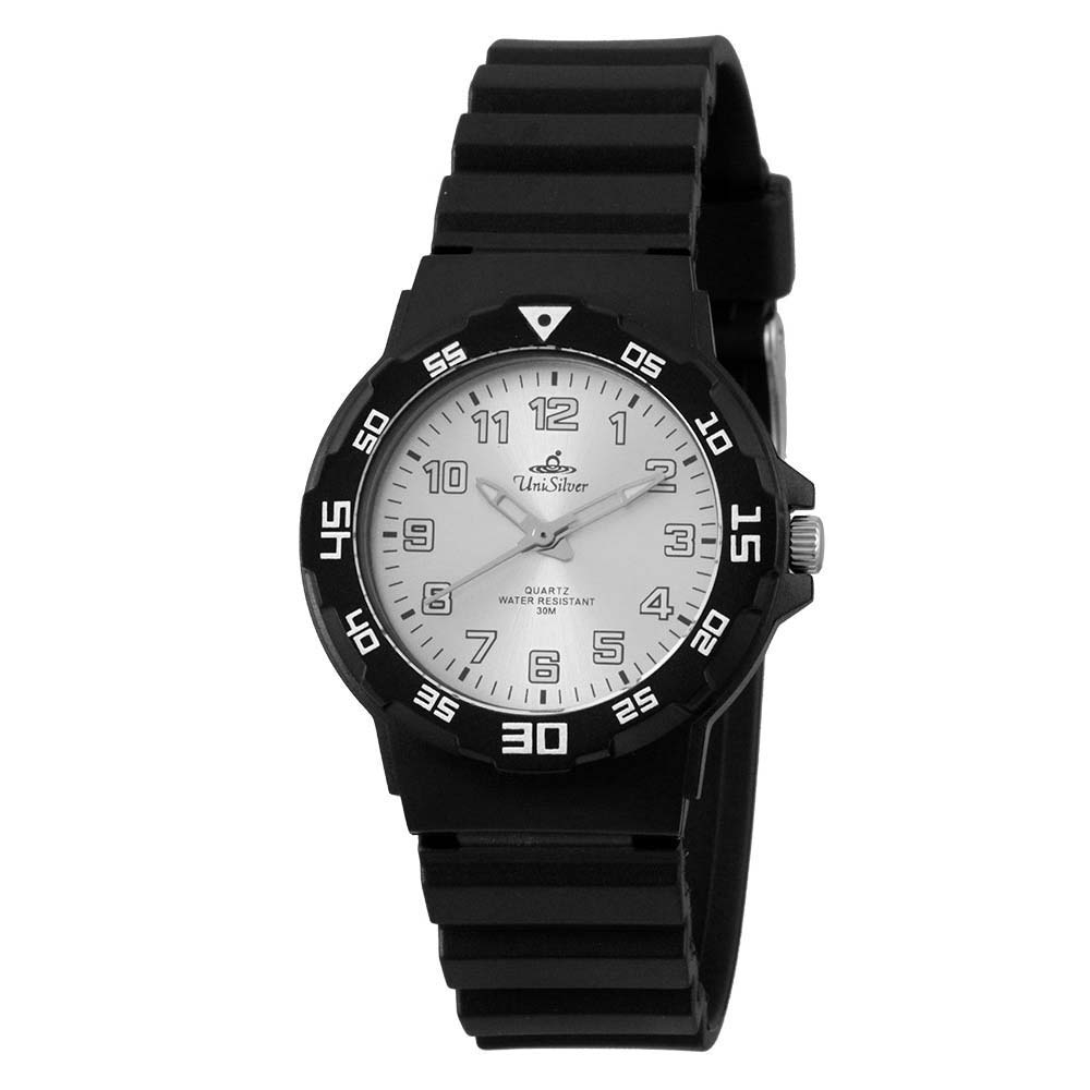 UniSilver TIME UBIQ Women's Analog Silver / Black Rubber Watch KW4716 ...