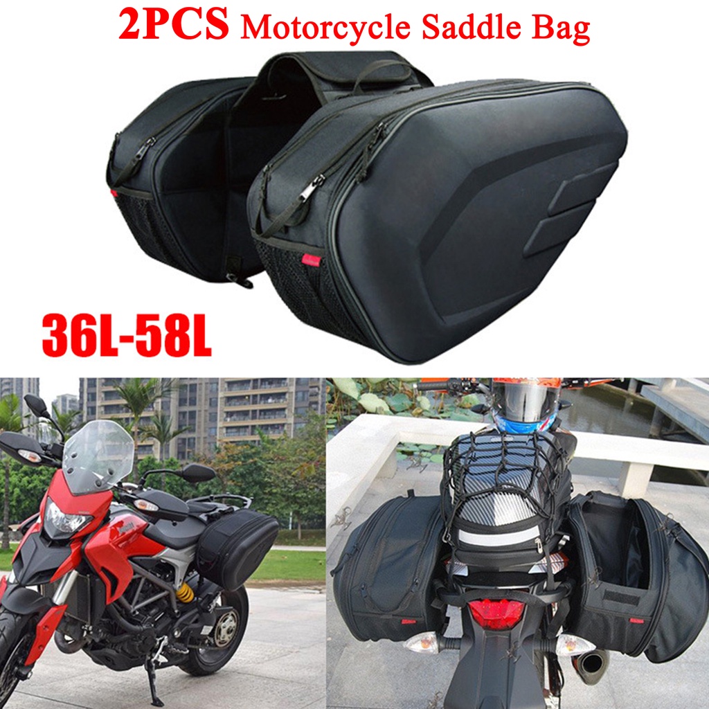 2PCS Motorcycle Saddle Bag Waterproof Helmet Side Bag With Strap For ...