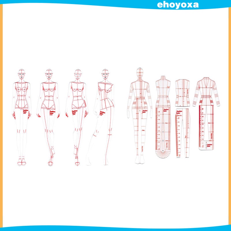 4Pieces Fashion Drawing Template Ruler Set Female Sewing Humanoid ...