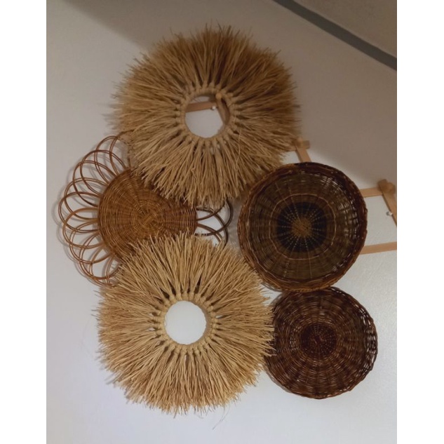Rattan and Raffia Basket Wall 5pcs. | Raffia and Rattan Wall Decor ...
