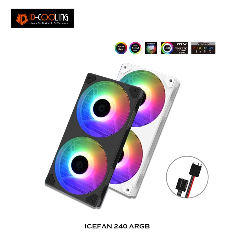 ID-COOLING 240 Townhouse AIO Fan Kit ICEFAN Fan Combo, MB 5V ARGB + PWM ...