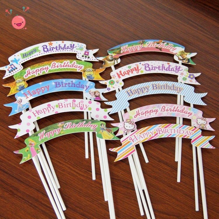 Cake Topper Happy Birthday small flag birthday card insert banner card ...