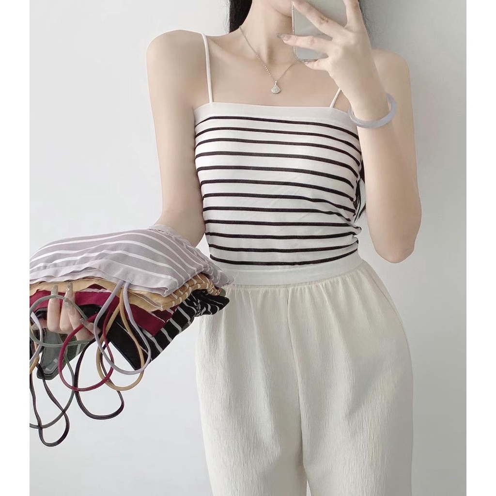 Breathable Micro-elastic Short Sling Versatile Outer Wear Striped Chest ...