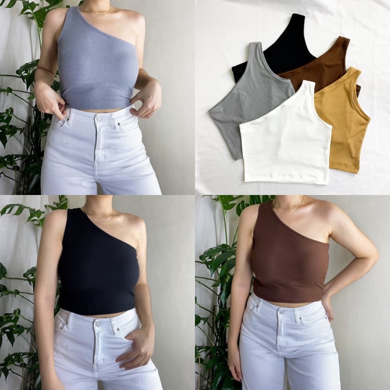 Nikocia One Sided Shoulder Ribbed Knitted Cropped Top | Shopee Philippines