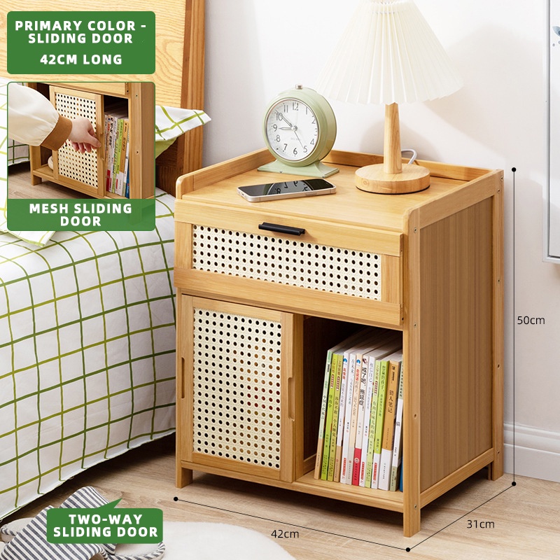 Sanxun Bamboo Bedside Table Bedroom Cabinet with Drawers Bedside Table ...
