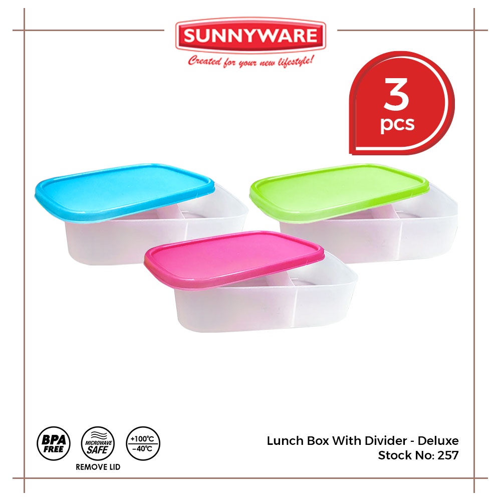 3 pcs Sunnyware 257-A Lunch Box with Divider bento | Shopee Philippines