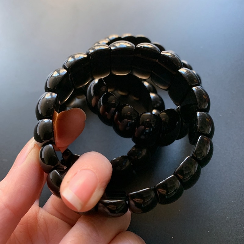 Natural Black Obsidian Stone Bangles Strand Bracelets Energy Healing ...