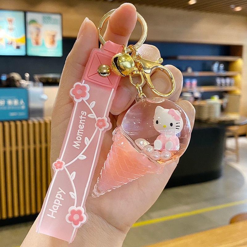 Street Wear Cartoon HelloKitty Glitter Keychain Hello Kitty Milk Tea ...