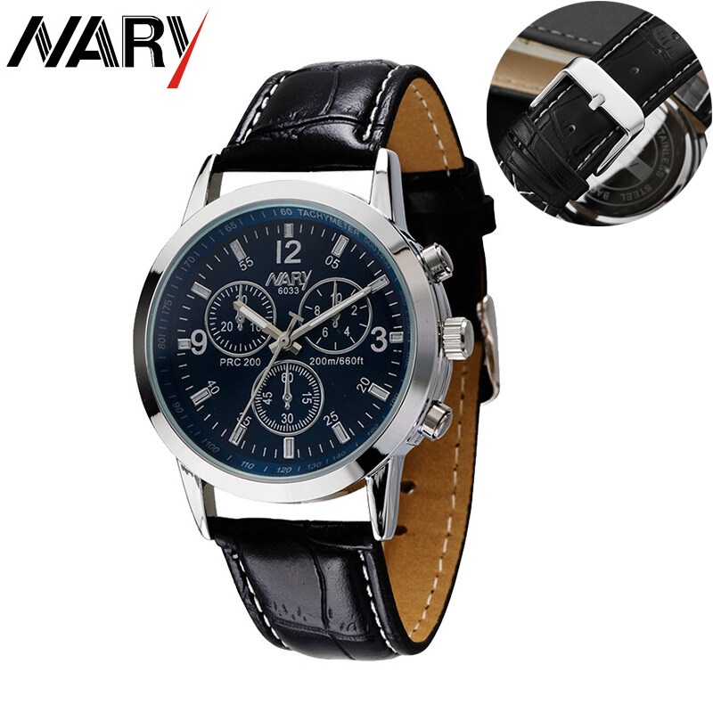NARY 6033 Fashion Analog Leather Band Strap Men's Women's Round Dial ...