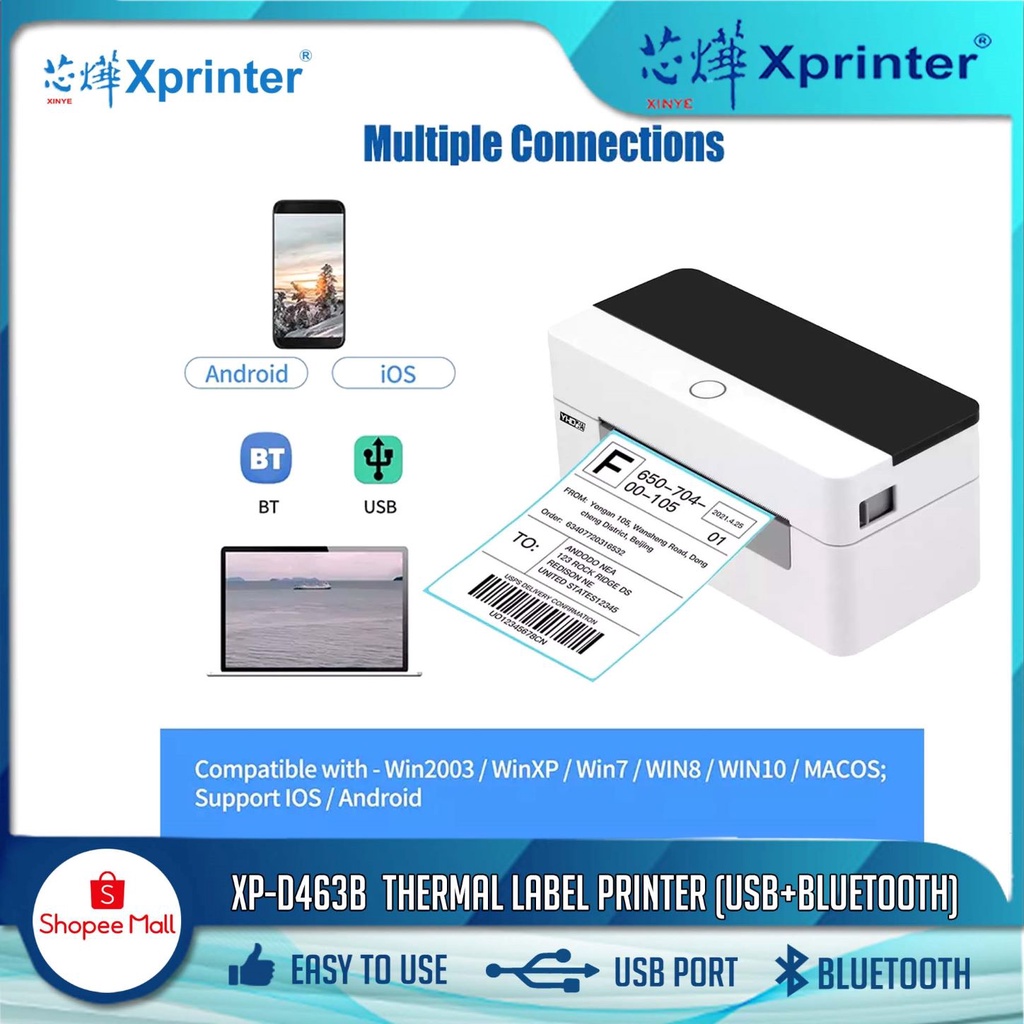 Xprinter XP-D463B Thermal Label Printer (USB+BLUETOOTH) | Shopee ...