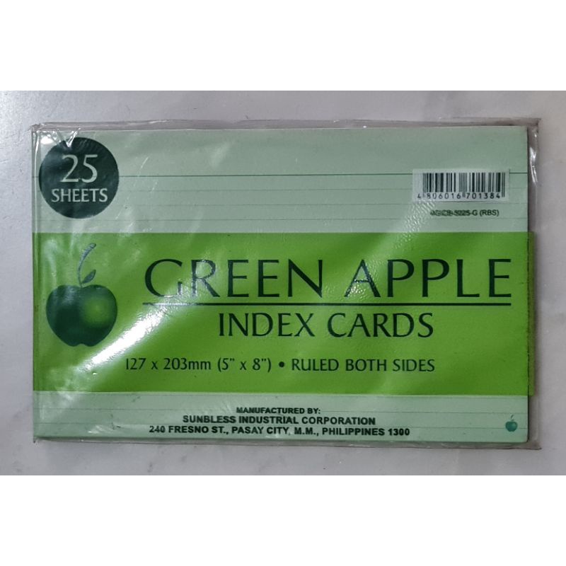 1/2 Index Card Green Apple 5x8 per Pack (25's) | Shopee Philippines