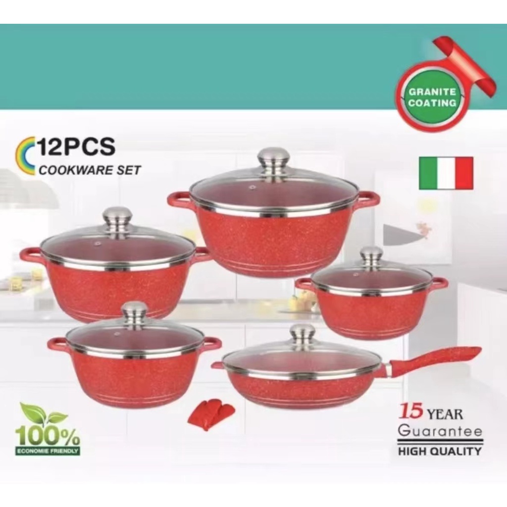 12pcs DESSINI ITALY Cookware Set Granite Non-Stick Aluminum Casserole ...