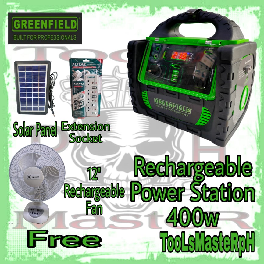 GREENFIELD 400W Rechargeable Power Station Free 12" Rechargeable Fan ...