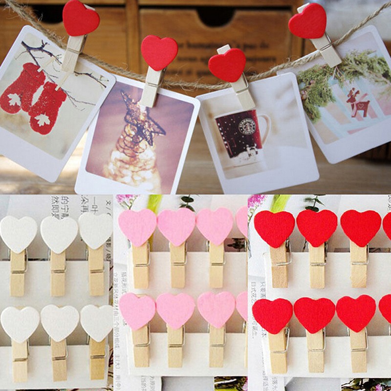 {og}20Pcs Mini Cute Heart Wooden Pegs Photo Clips Room Wedding Craft ...