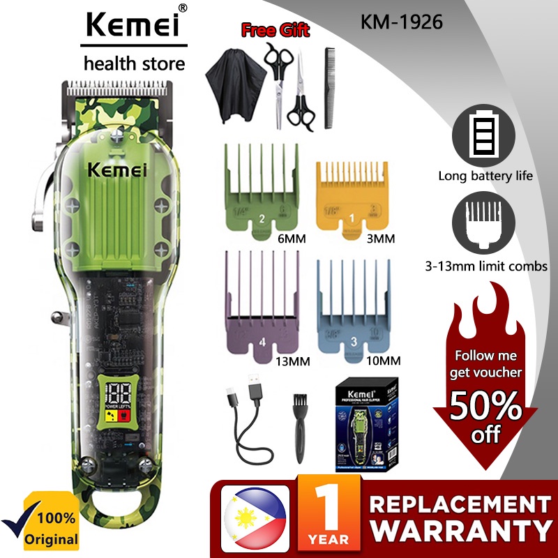 Kemei KM-1926 Transparent Style LED Professional Hair Cutting Machine USB Rechargeable Clipper ...