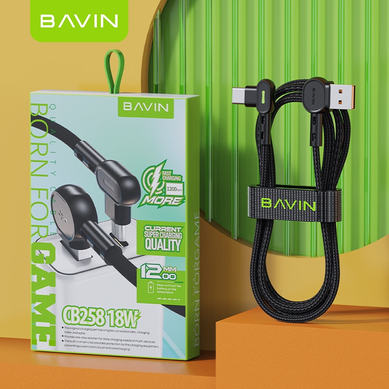 BAVIN CB258 60W Fast Charging LED Light Gaming Data Cable 90° Angle w ...