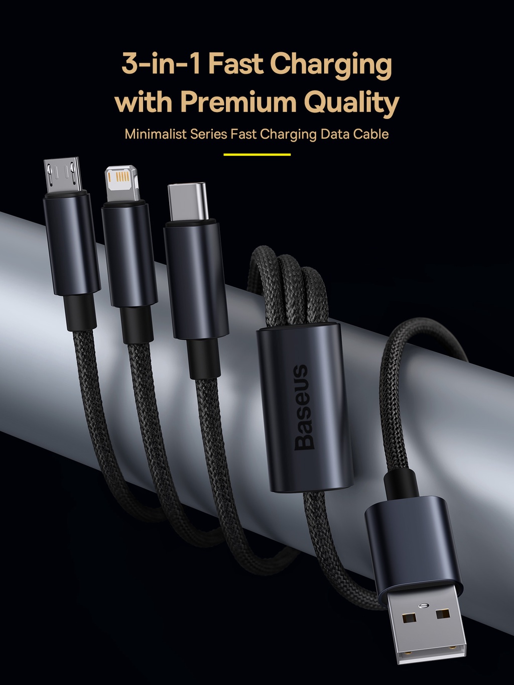 Baseus 3 in 1 USB Cable Type C Cable For Samsung Xiaomi Mi 9 Cable For ...