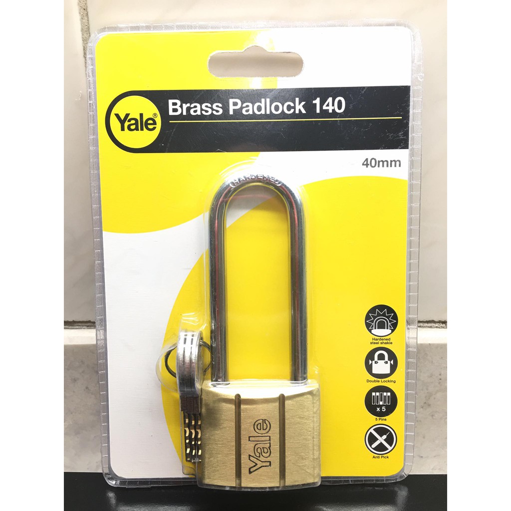 Yale 140 Series Long Shackle Brass Padlock (Available in 30mm, 40mm, 50mm, 60mm) | Shopee ...