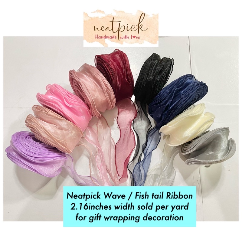 Neatpick Wave Fish tail Ribbon 2.16 inches width sold per yard for gift ...