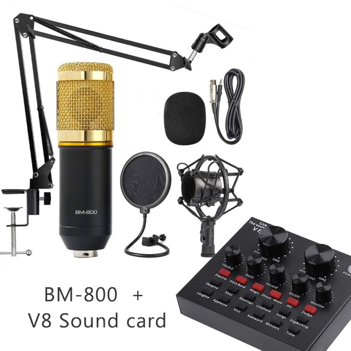 ERASTAR# KFY# BM-800 Condenser Microphone Kit With V8 Multifunctional Live Sound Card | Shopee ...