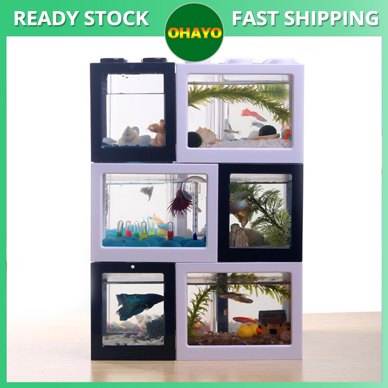 Mini Aquarium Block Tank Betta Guppy Building Block Fish Tank | Shopee ...