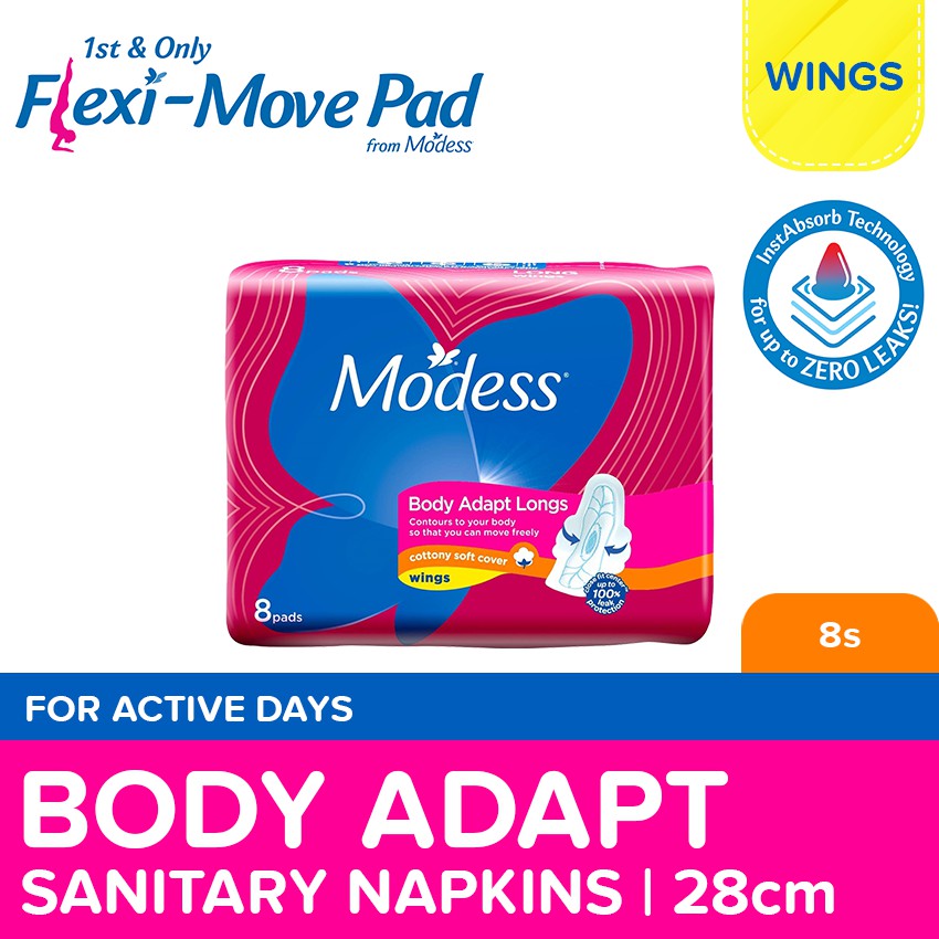Modess Long Body Adapt with Wings Sanitary Napkin 8s | Shopee Philippines
